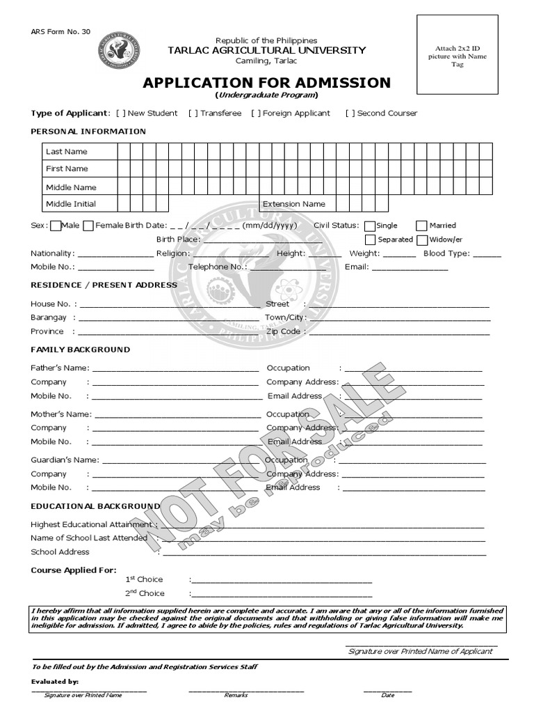Revised Application Form For Admission 2021 2022 | PDF
