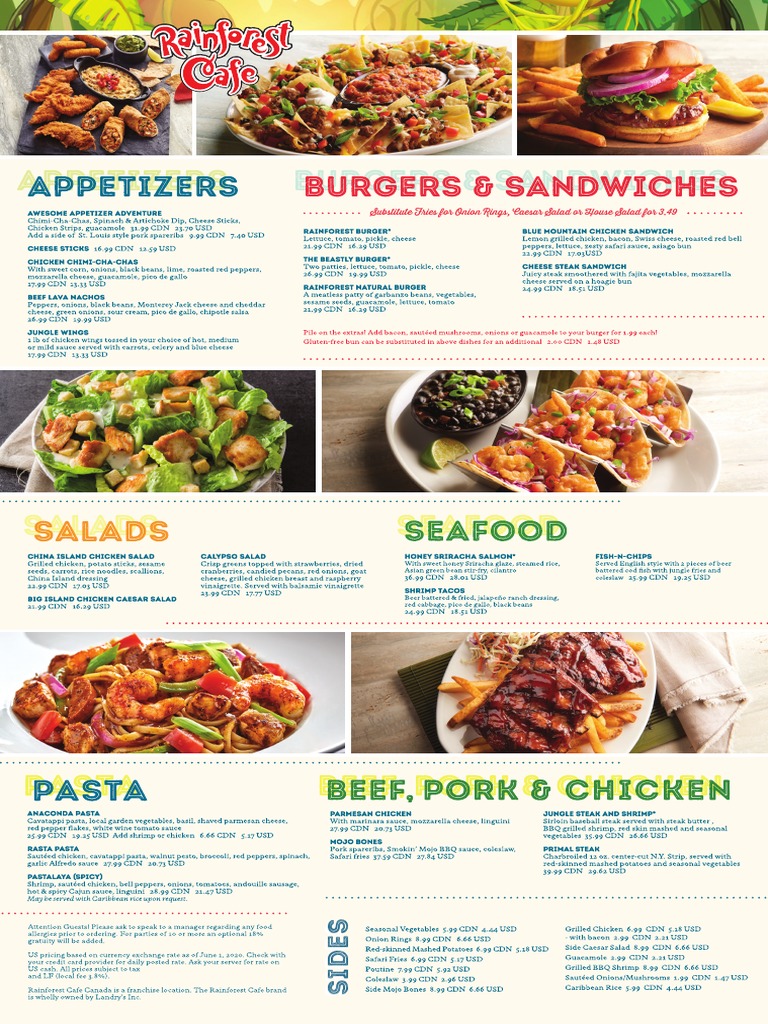 Rainforest Cafe Menu | PDF