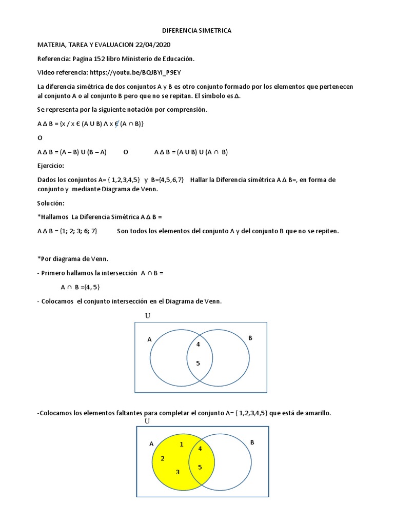 Diferencia Simétrica de Conjuntos | PDF | Matemáticas | Conceptos ...