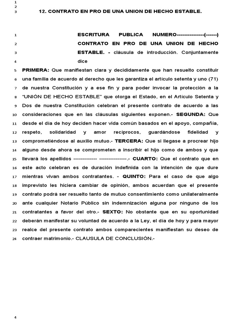 Contrato en Pro de Una Union de Hecho Estable | PDF