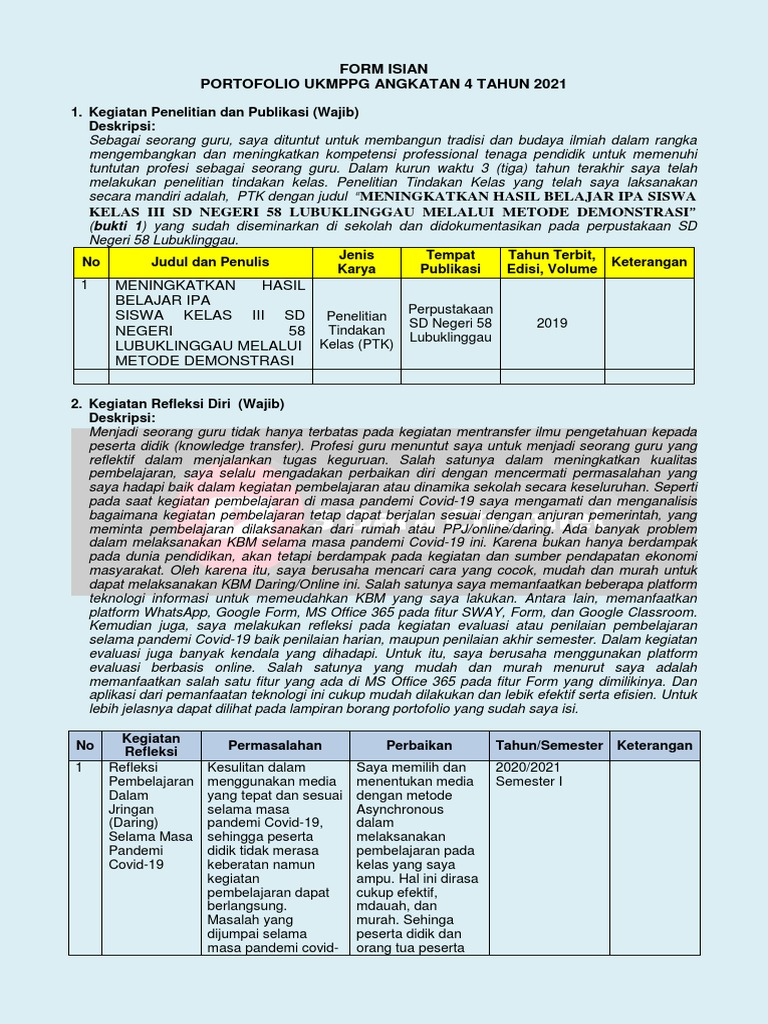 Contoh Pengisian Deskripsi-UKIN Portofolio | PDF