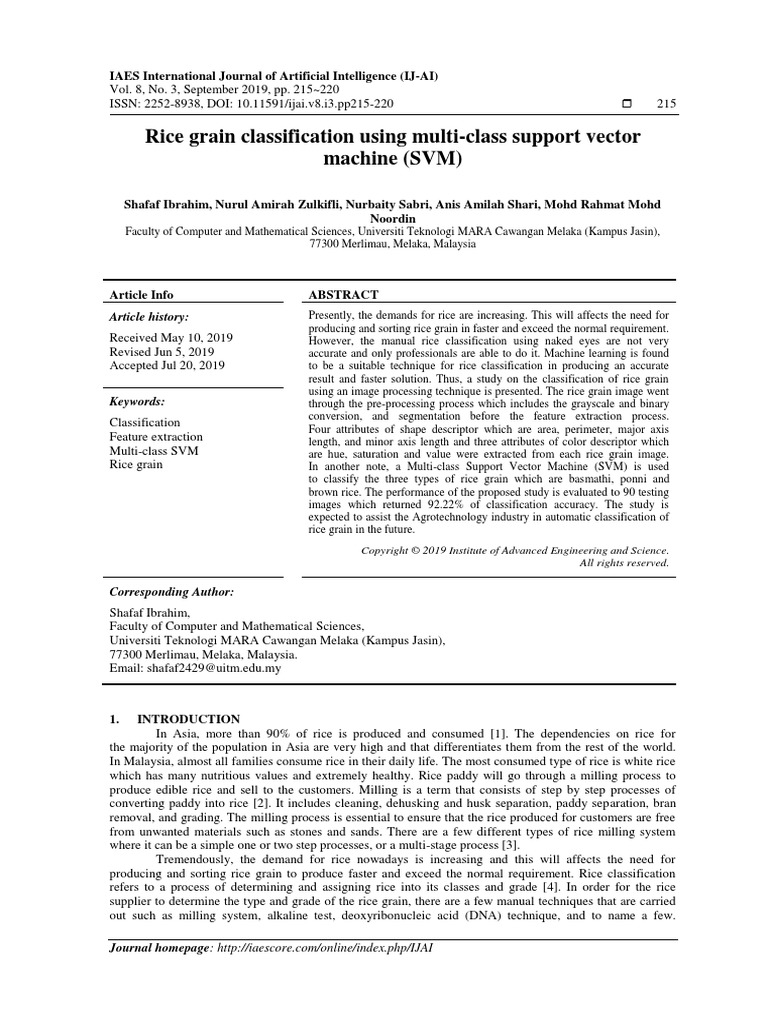 Rice Grain Classification Using Multi-Class Support Vector Machine (SVM) | Download Free PDF ...