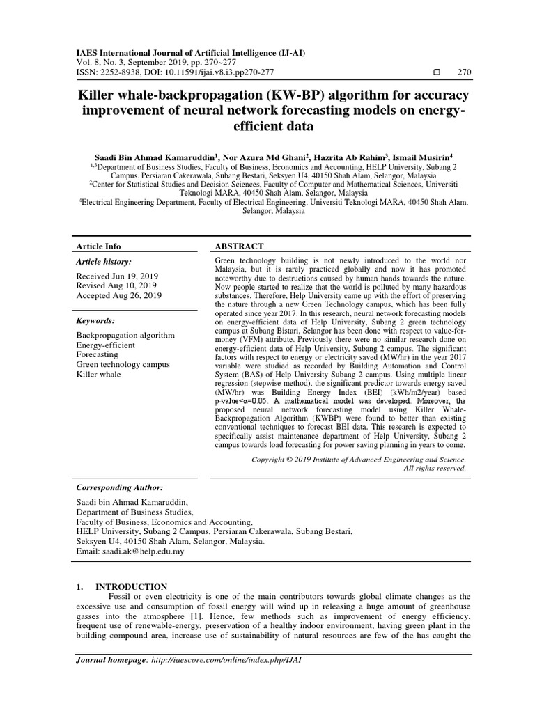 Killer Whale Backpropagation Kw Bp Algorithm For Accuracy Improvement Of Neural Network 8325