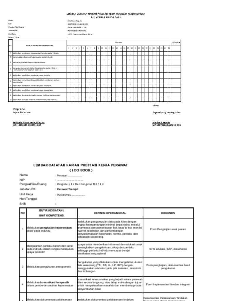 Lamp - Logbook Puskesmas (Perawat Terampil) SKP 2021 | PDF
