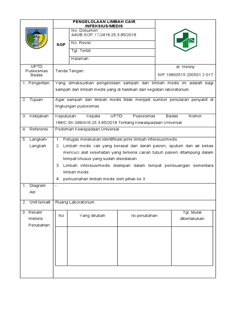 Sop Limbah Cair Infeksius | PDF