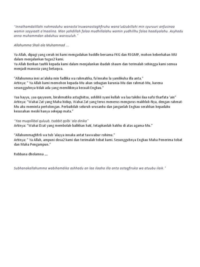 Doa Pelatihan SIM RS Baru | PDF