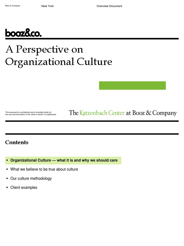 Booz&Co Perspective Organizational Culture Final | PDF | Leadership ...