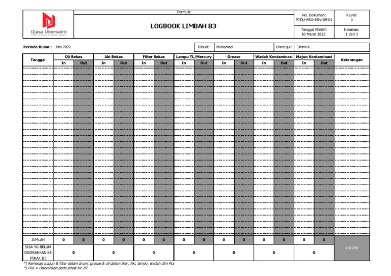 Logbook Limbah B3 (Ho) | PDF