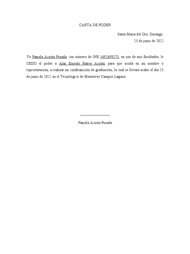 Plantilla Editable de Carta de Poder Simple | PDF
