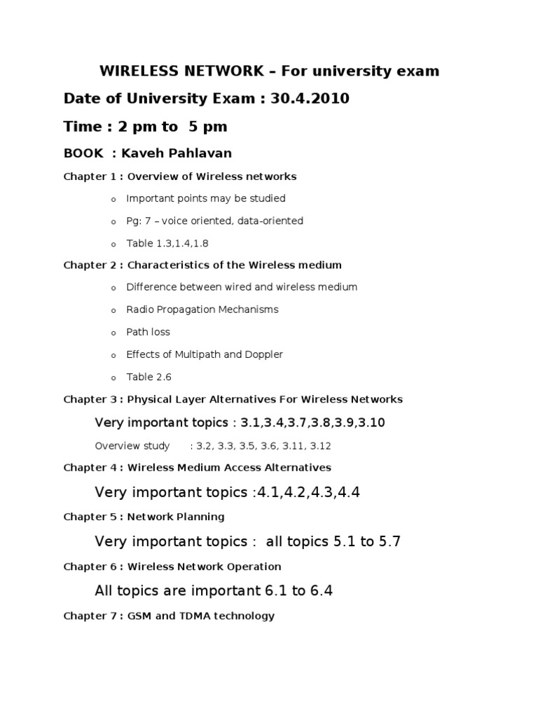 Wireless Network Exam Study Guide | PDF | Technology & Engineering