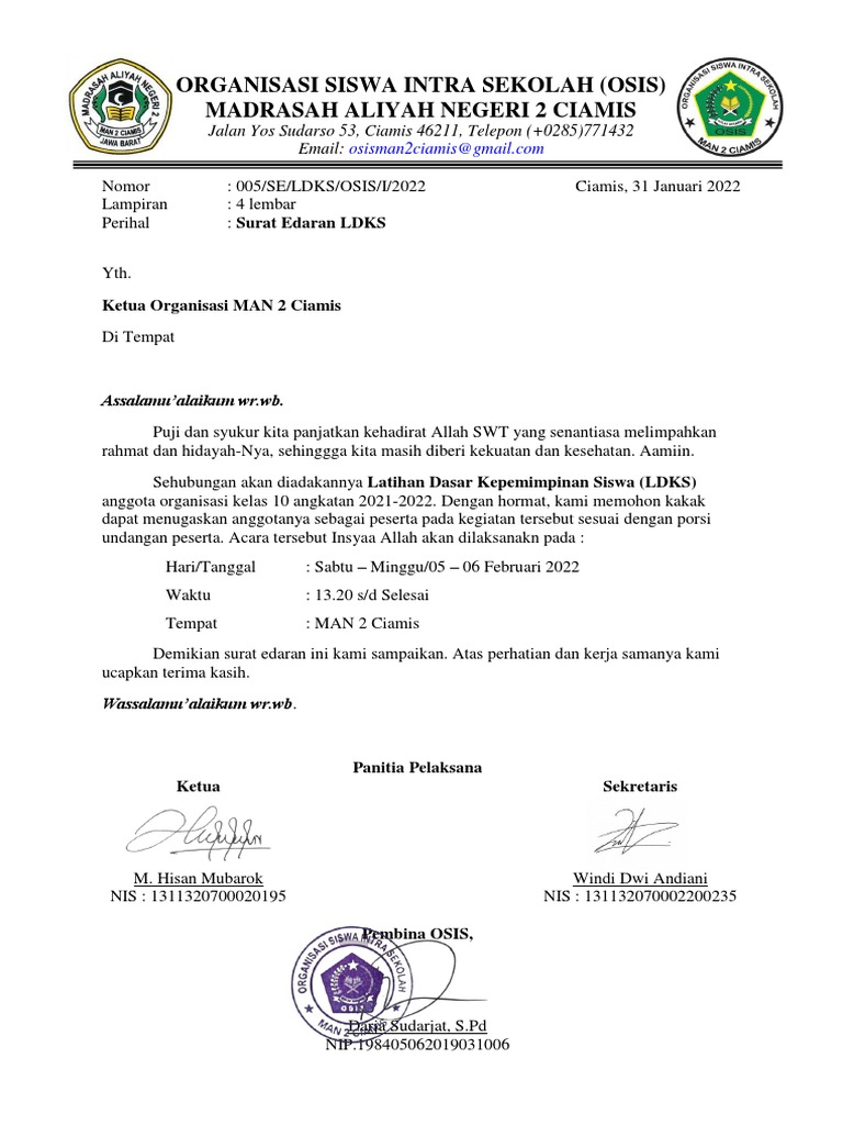 Surat - Edaran - LDKS 2022 | PDF