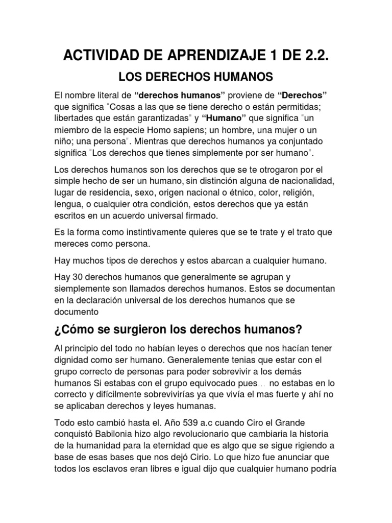 Actividad de Aprendizaje 1 de 2 | PDF | Derechos humanos | Europa
