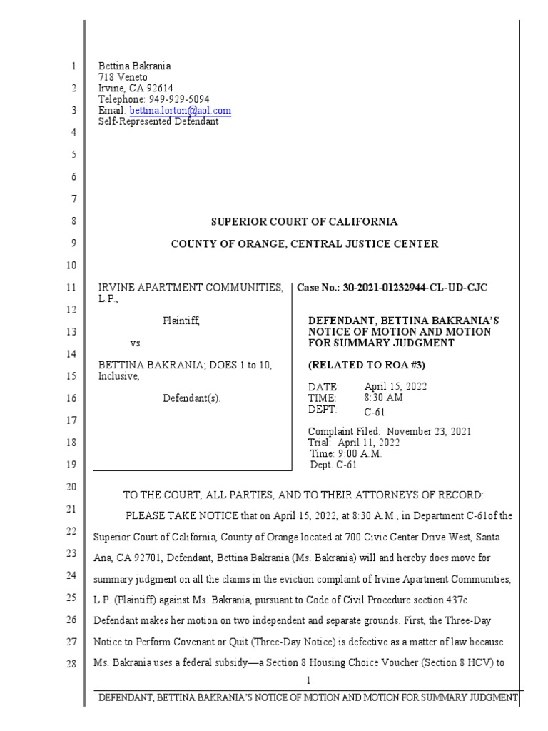 Motion For Summary Judgment | PDF | Summary Judgment | Complaint Motion For Summary Judgment | PDF | Summary Judgment | Complaint