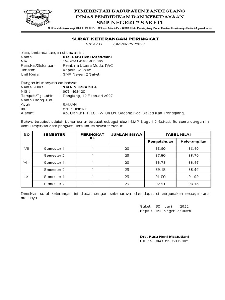Surat Keterangan Peringkat | PDF