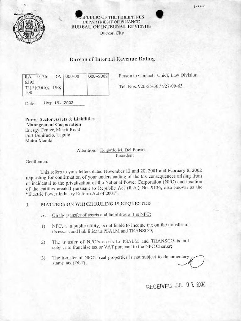 BIR Ruling No 020-2002 | PDF | Value Added Tax | Taxes