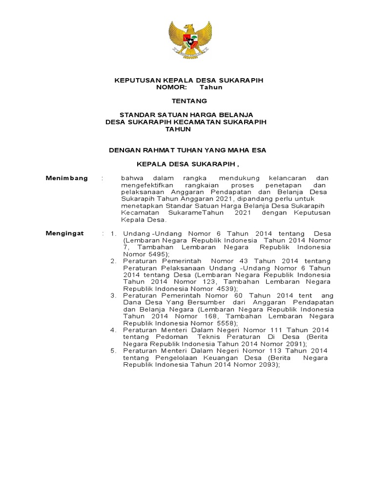 Contoh SSK Standar Harga | PDF