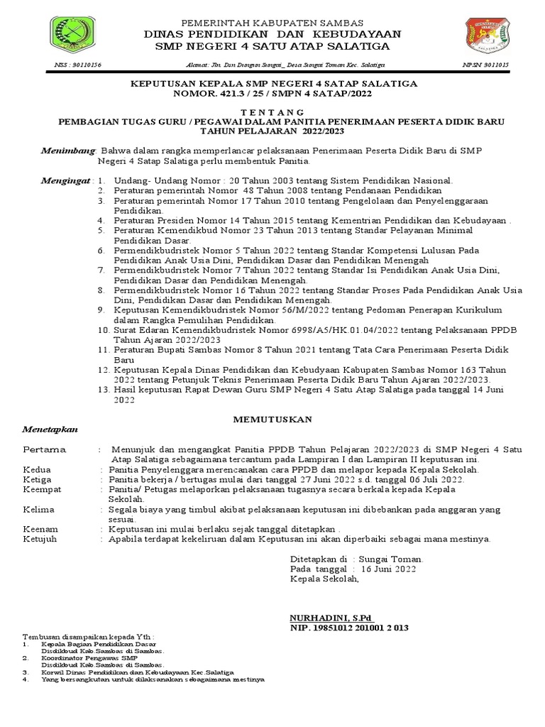 SK - PPDB Tahun 2022-2023. | PDF