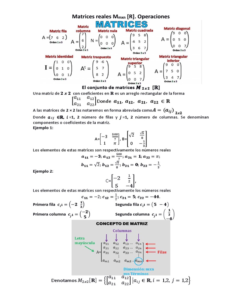 Operaciones con Matrices 2x2 Reales | PDF | Matriz (Matemáticas) | Número Real