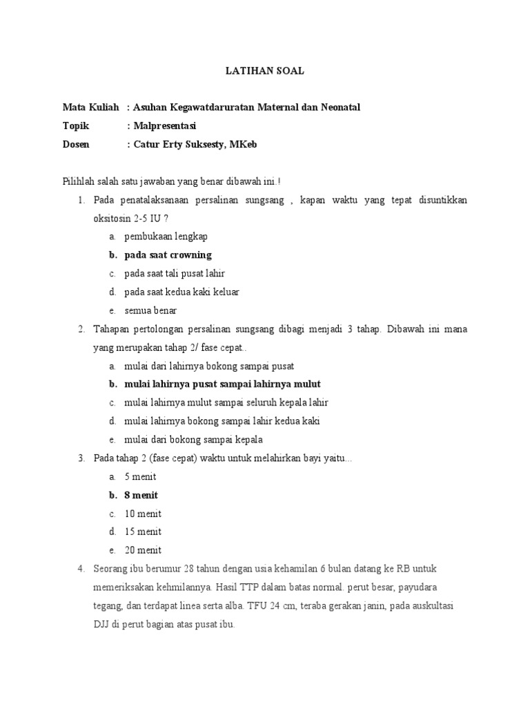 Soal Latihan Malpresentasi Janin | PDF