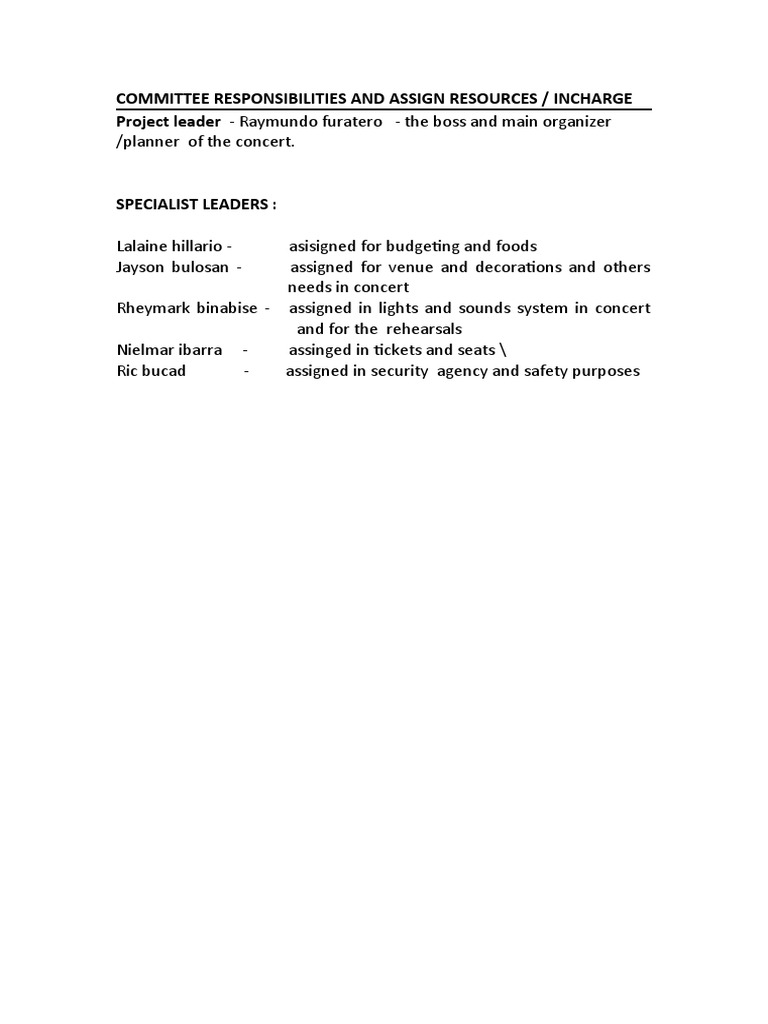 Committee Responsibilities and Assign Resources | PDF | Art