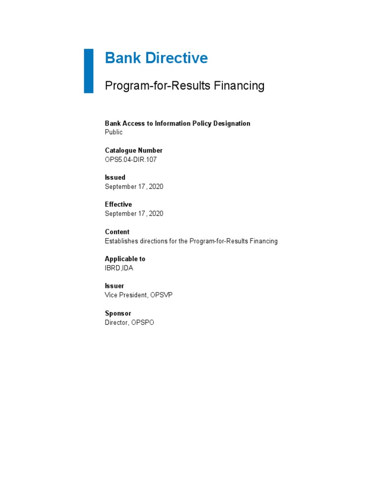 Program-for-Results Financing Directive | PDF | Risk | Risk Assessment