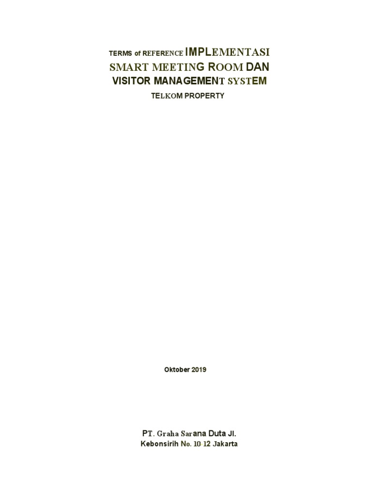 TOR Implementasi Smart Meeting Room & Visitor Management System Telkom Property | PDF