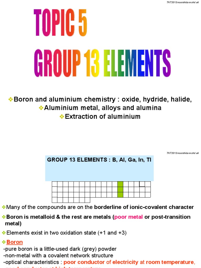Chemistry of Group 13 Elements | PDF | Aluminium | Aluminium Oxide