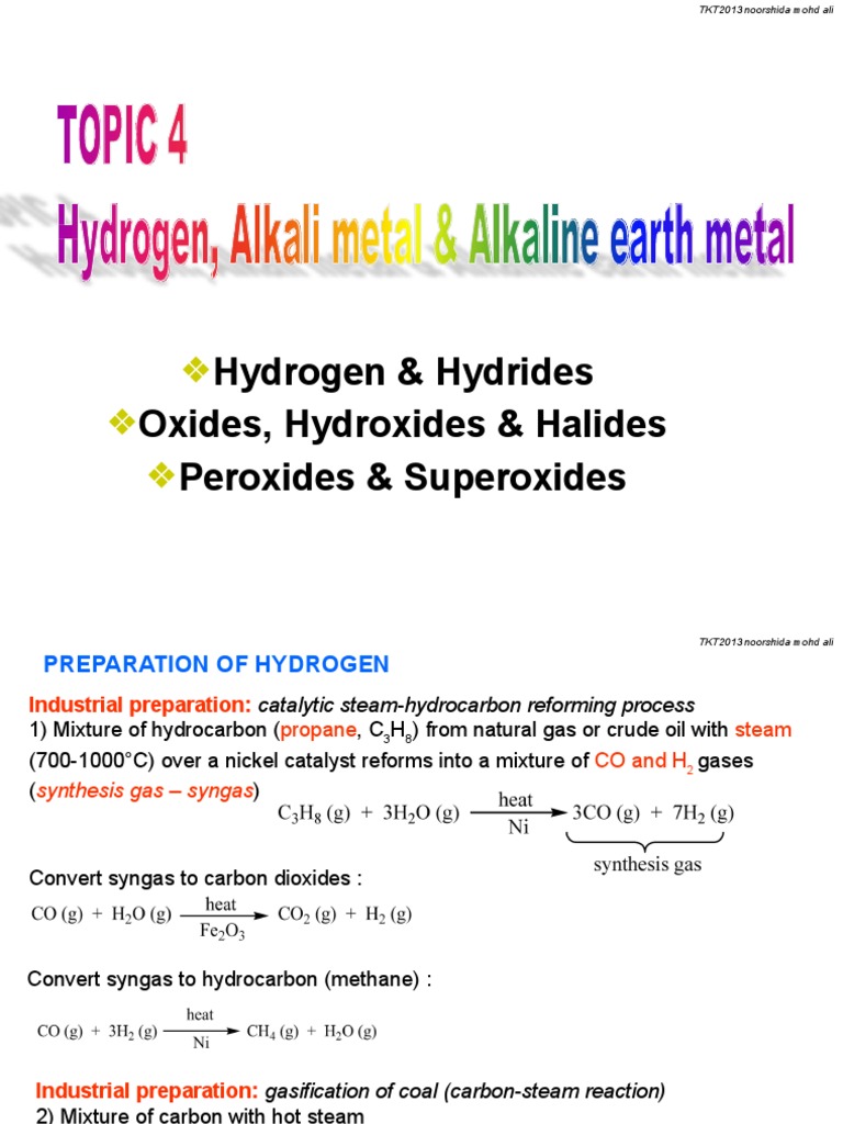 Chapter 4 ; Hydrogen,Alkali Metal & Alkaline Earth Metal | PDF ...
