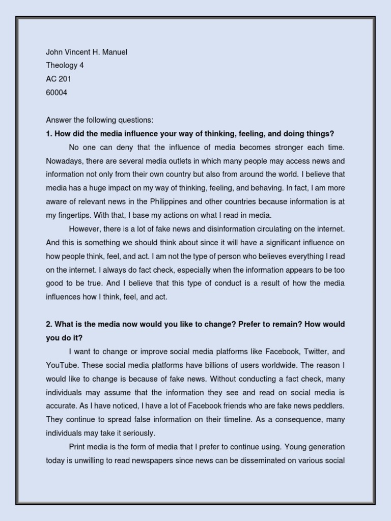 How Did The Media Influence Your Way of Thinking, Feeling, and Doing ...