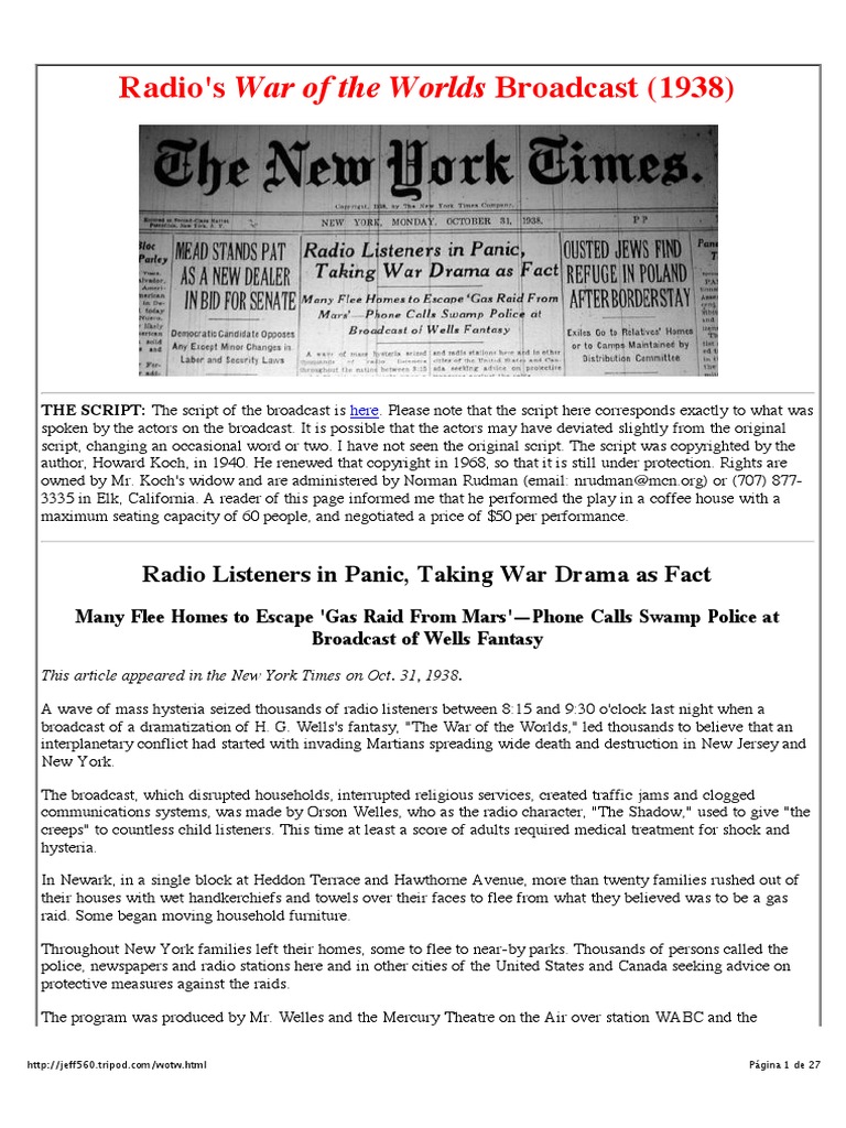 Radio's War of The Worlds Broadcast (1938) | PDF