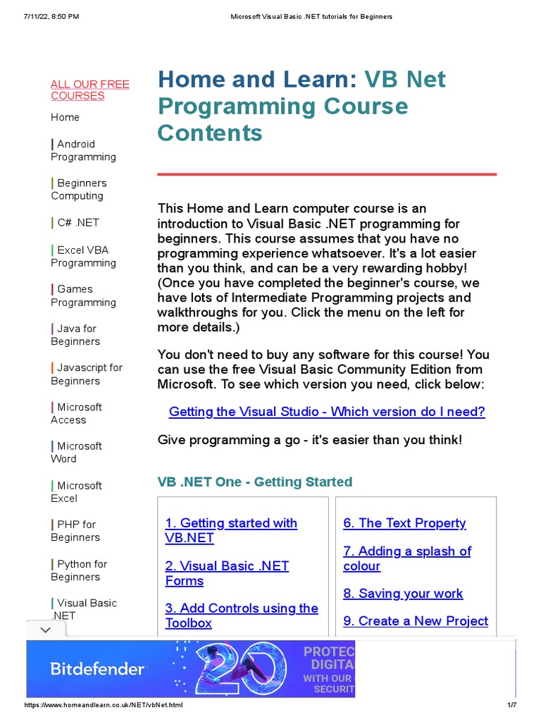 Microsoft Visual Basic .NET Tutorials For Beginners | PDF | Visual ... Microsoft Visual Basic .NET Tutorials For Beginners | PDF | Visual ...
