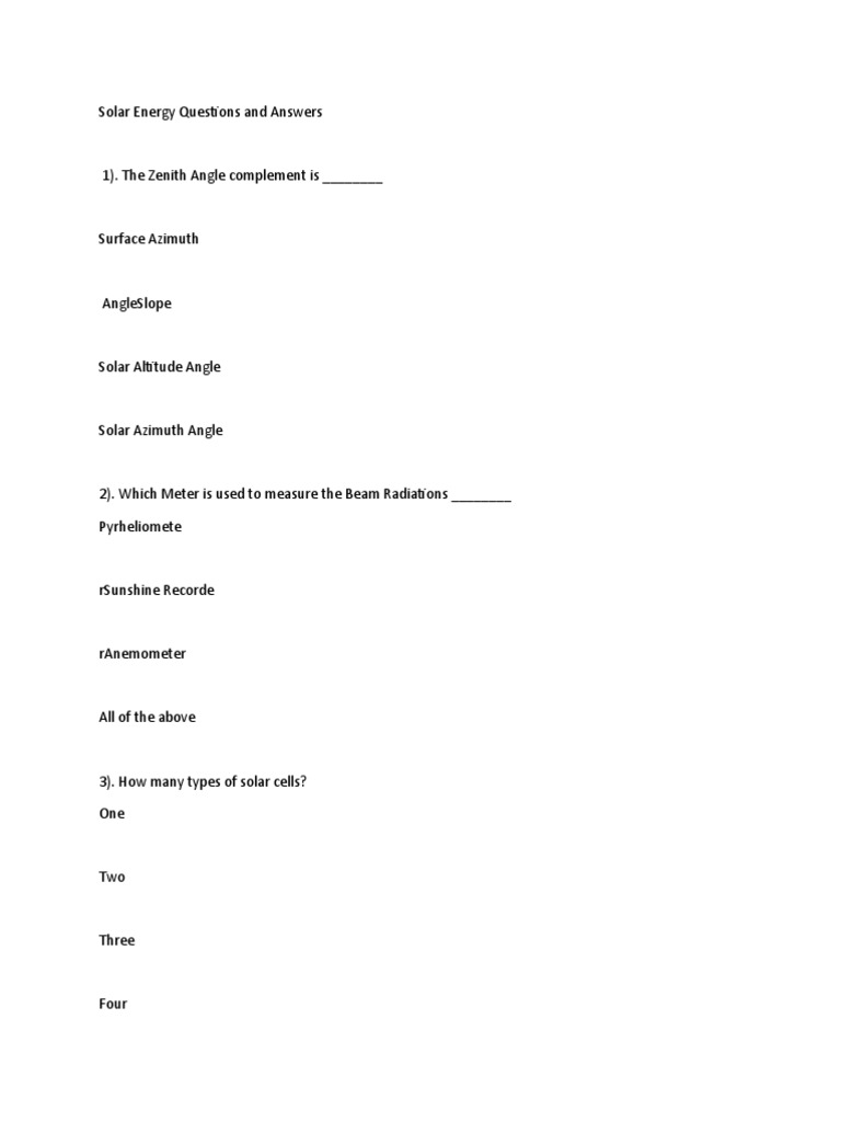 Solar Questions | PDF | Solar Cell | Solar Energy