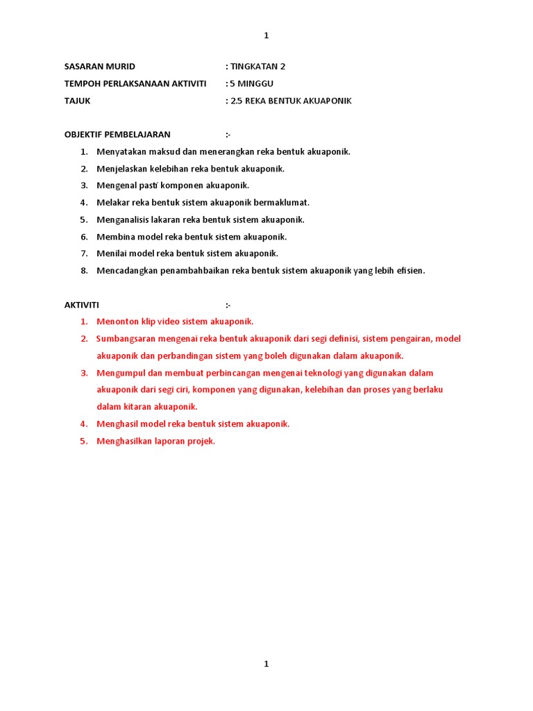 Modul RBT Ting 2 Bab 2.5 Reka Bentuk Akuaponik | PDF