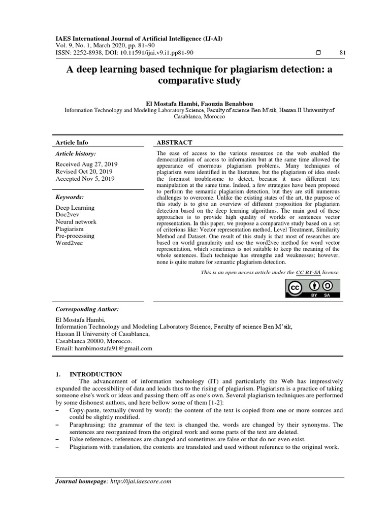 A Deep Learning Based Technique For Plagiarism Detection: A Comparative Study | PDF | Deep ...