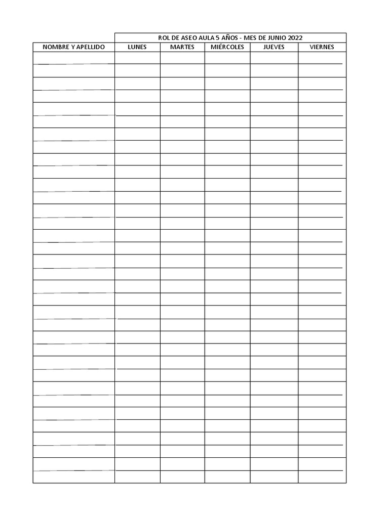 ROL DE ASEO | PDF