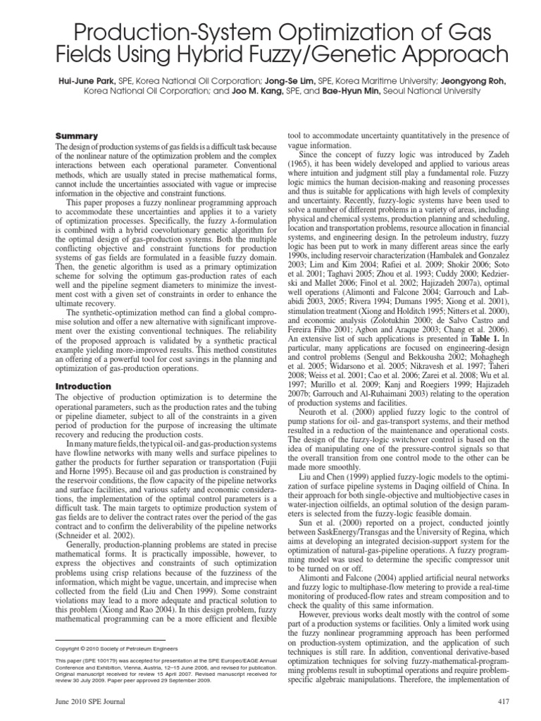 Production-System Optimization of Gas Fields Using Hybrid Fuzzy/Genetic Approach | PDF ...