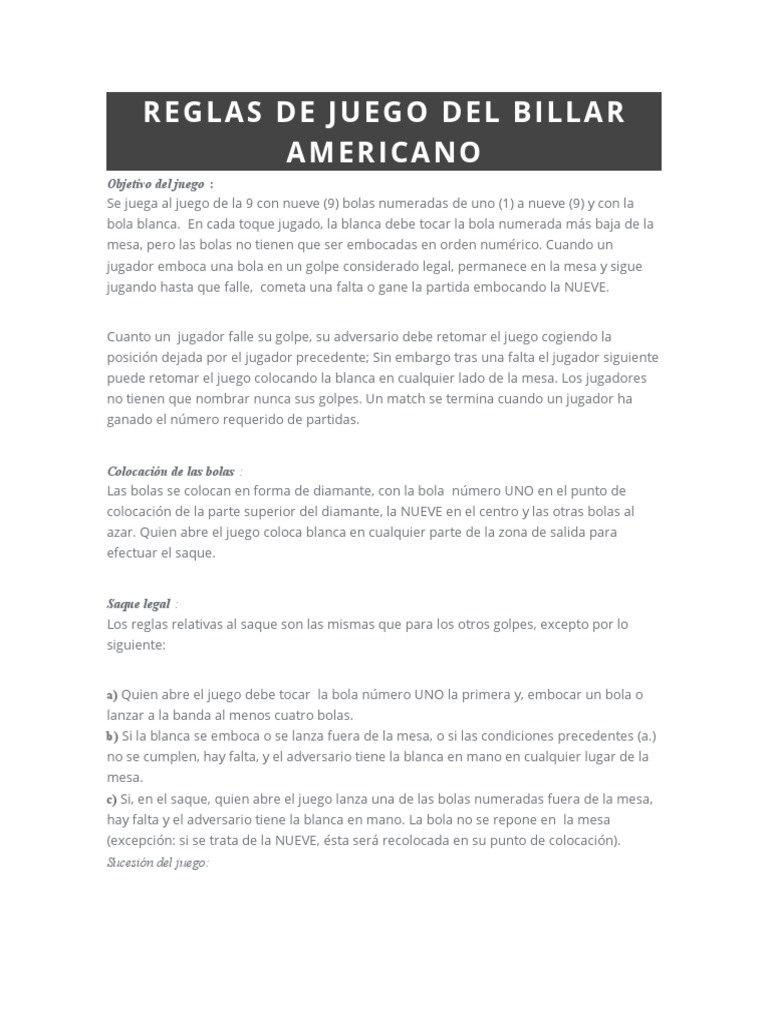 Reglamento Billar | PDF | Cue Sports | Deportes