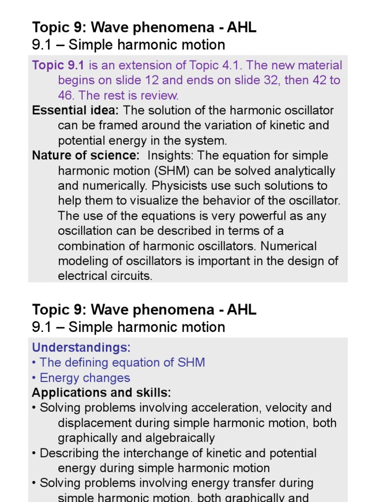 9.1 - Simple Harmonic Motion: Topic 9: Wave Phenomena - AHL | PDF ...