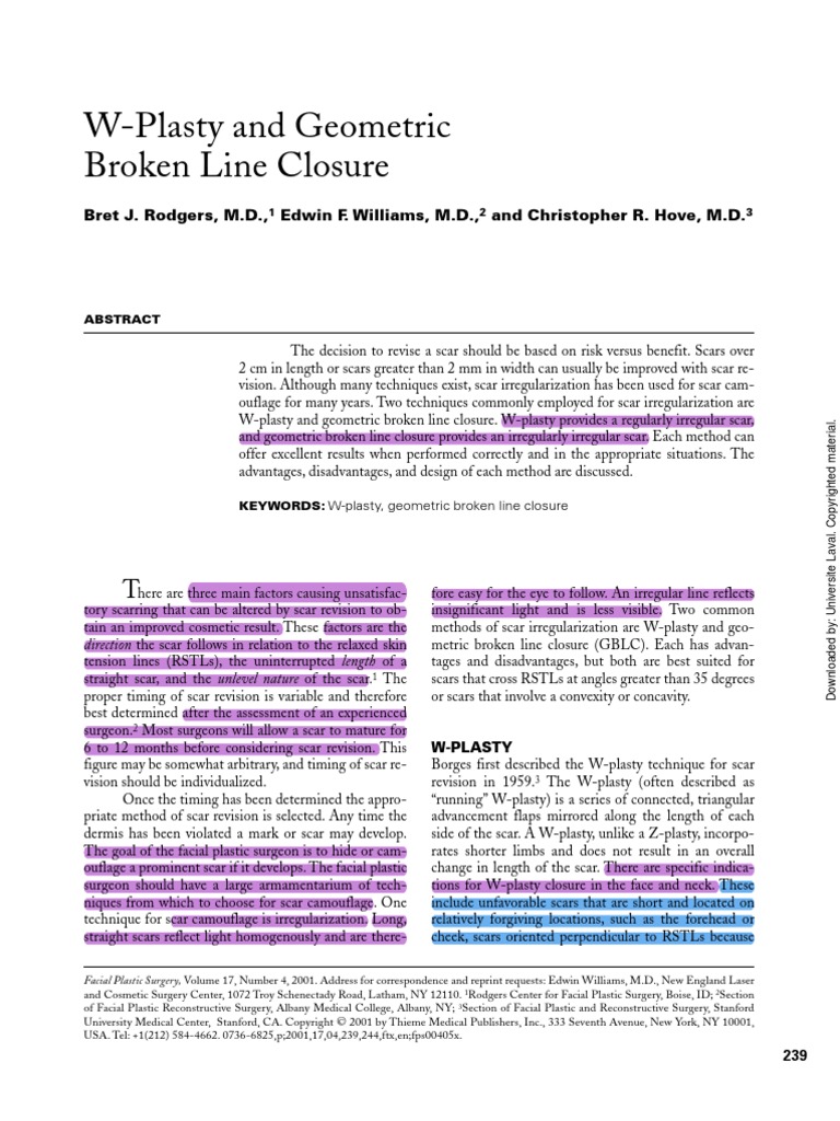 W-Plasty and Geometric Broken Line Closure: Bret J. Rodgers, M.D ...