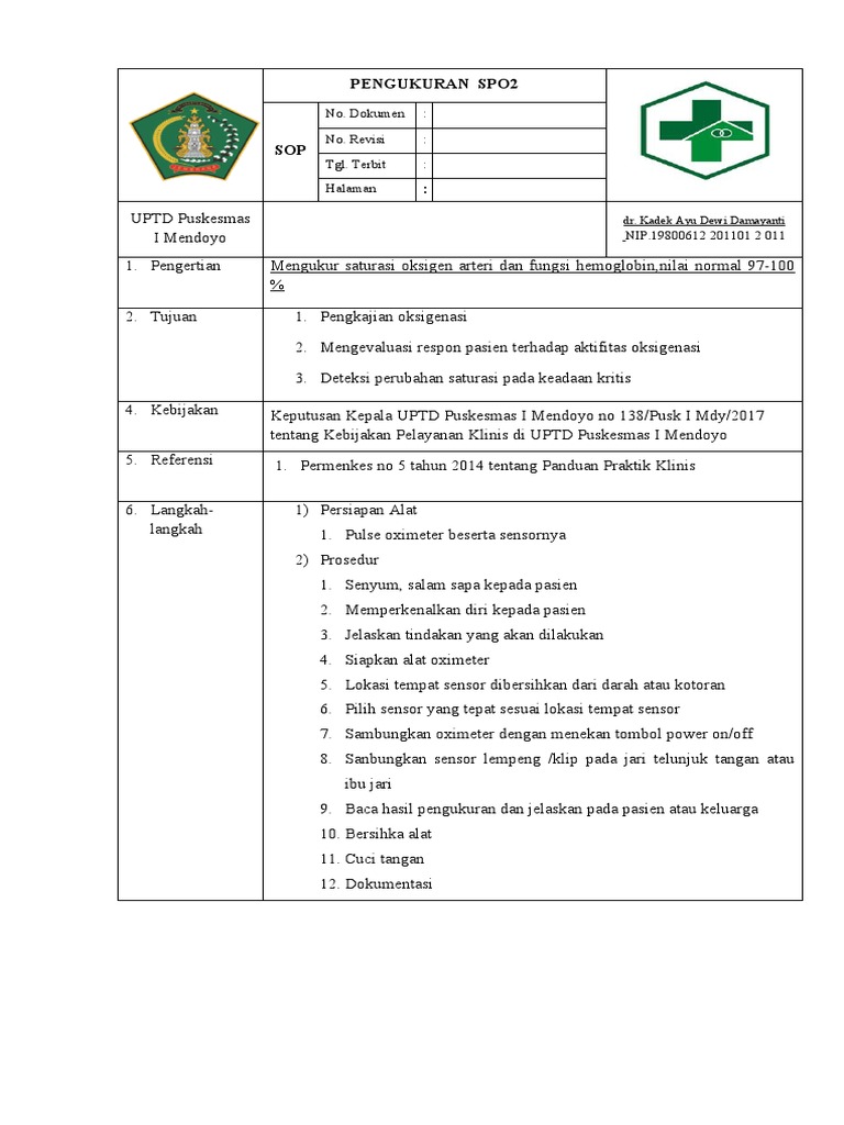 SOP Pengukuran Saturasi Oksigen | PDF | Pengembangan Diri | Sains ...