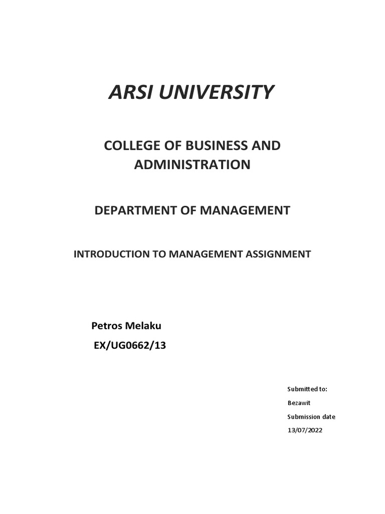 Arsi University: College of Business and Administration | PDF | Goal ...