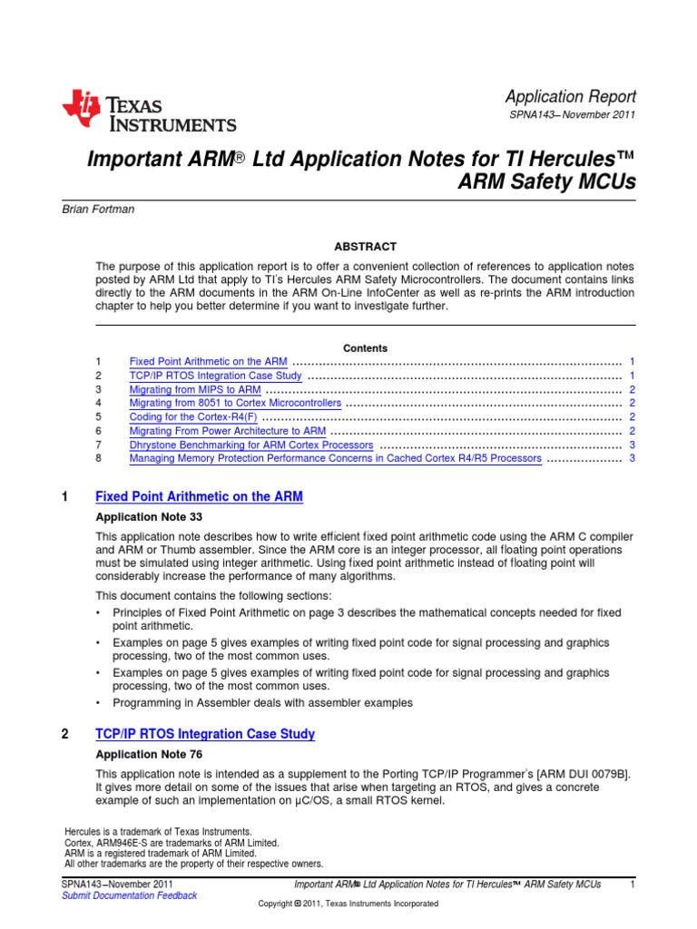 Important ARM LTD Application Notes For TI Hercules ARM Safety MCUs ...