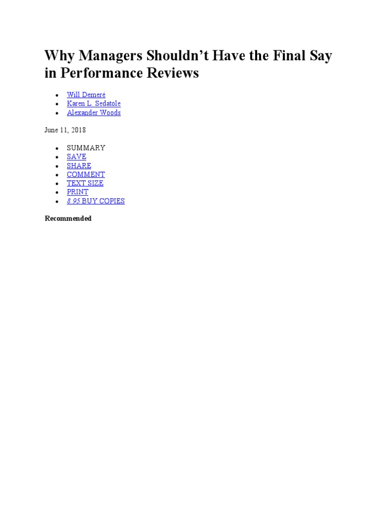 Why Managers Should | PDF | Performance Appraisal | Evaluation