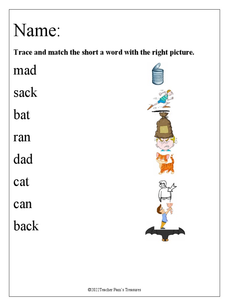 Short A Words Matching Worksheet | PDF