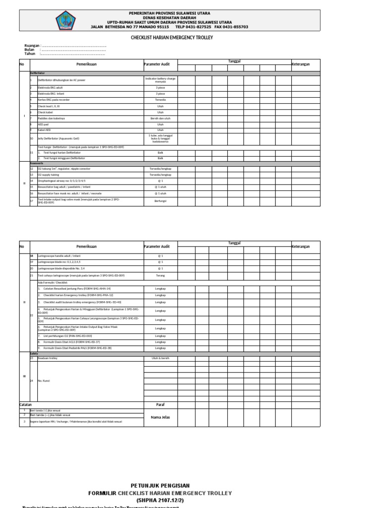 Formulir Checklist Harian Trolley Emergency 2021-Dikonversi | PDF