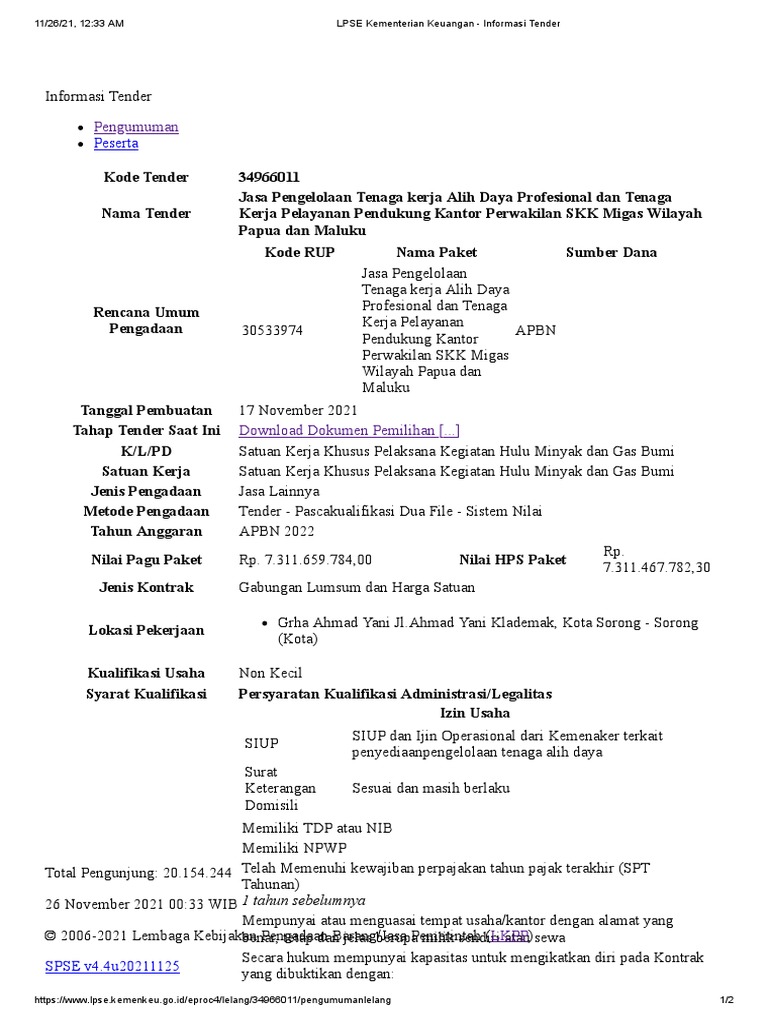 LPSE Kementerian Keuangan - Informasi Tender | PDF