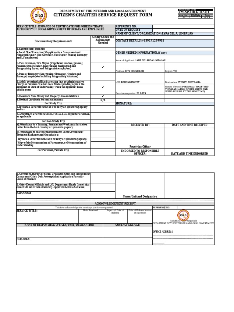 Citizen'S Charter Service Request Form: Department of The Interior and ...