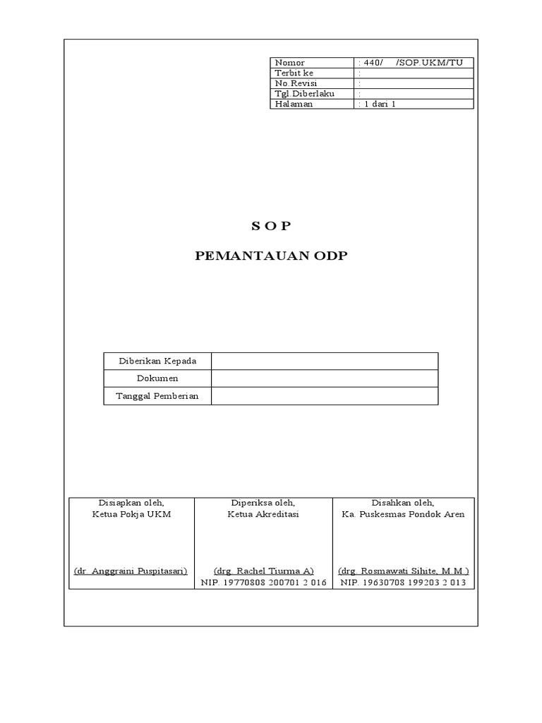 Sop Pemantauan Odp Ega | PDF