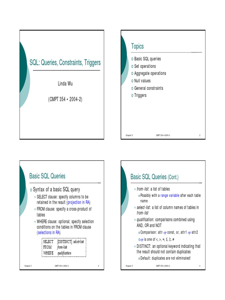 Sql Queries Constraints Triggers Topics Pdf Relational Database Databases