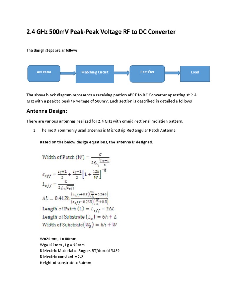 2.4 GHz RF to DC Converter Design | PDF | Antenna (Radio) | Rectifier